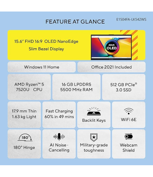 ASUS LAPTOP E1504FA-LK542WS (R5-7520U/16G/512G/15.6"/W11/MSO)